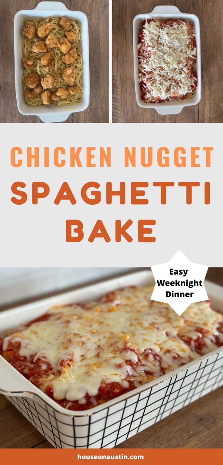 Easy Chicken Nugget Spaghetti Bake with Red Peppers - House On Austin
